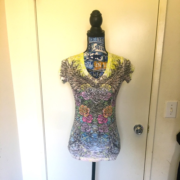 LA Culture | Tops | Zebra Print Multicolored Tattoo Print Shirt | Poshmark